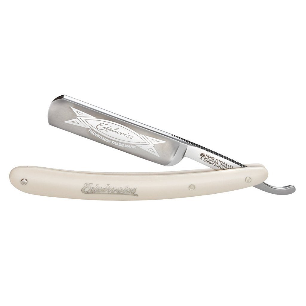 Boker Edelweiss Synthetic Ivory Straight Razor 5/8" Carbon Steel ...