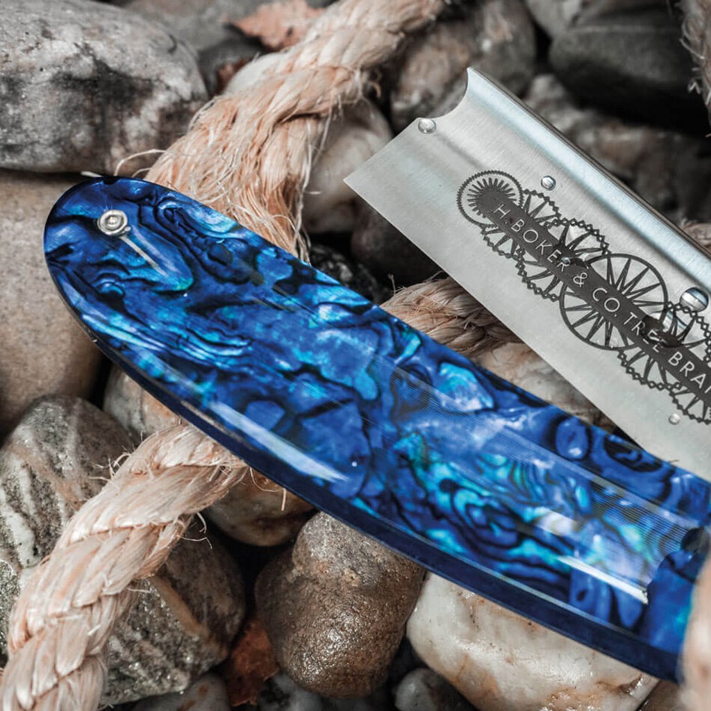 Boker Paua Blue Shell Straight Razor 7/8" 01 Carbon Steel – Naked Armor ...