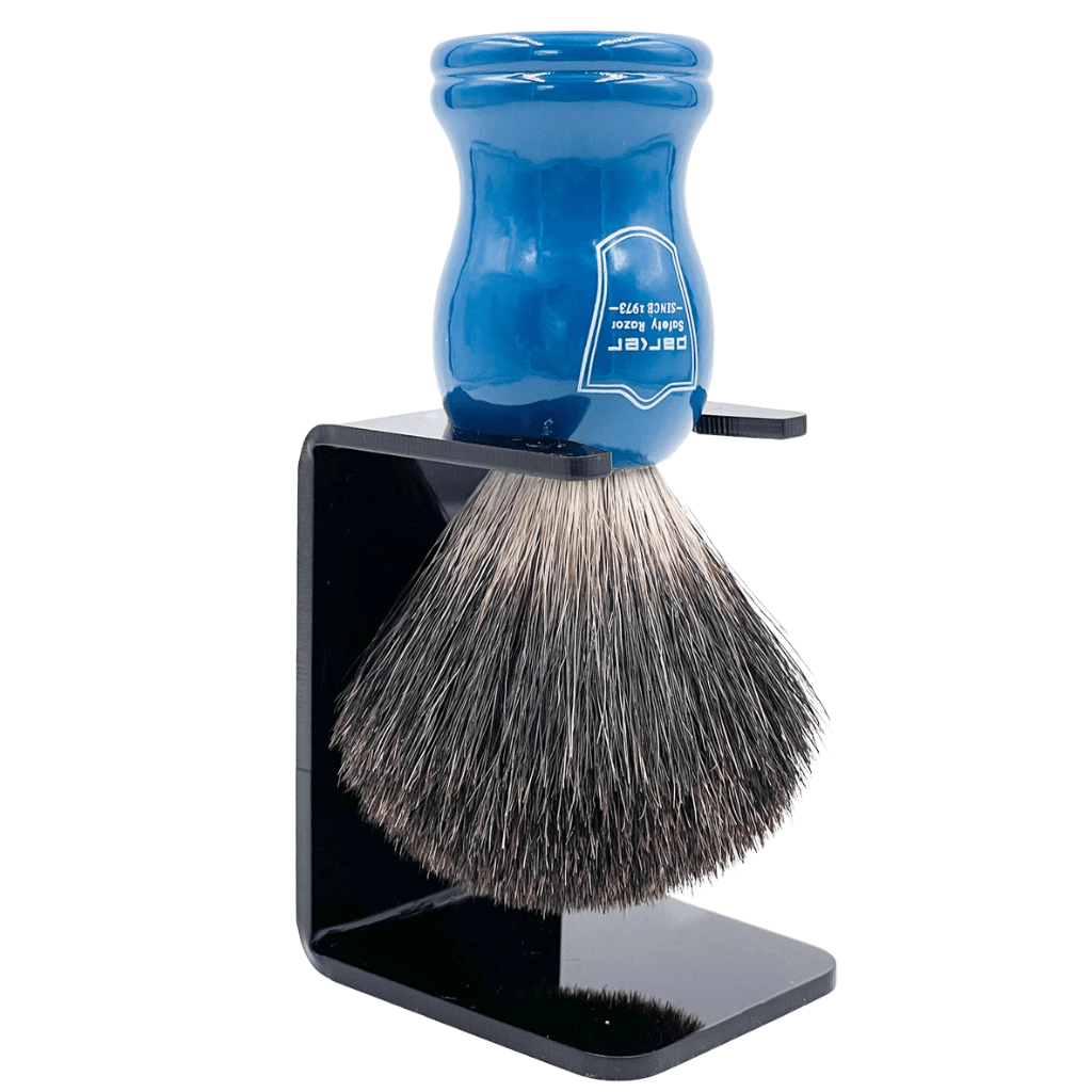 Parker Blue Wood Black Badger Shaving Brush & Resin Shaving Brush Stan ...