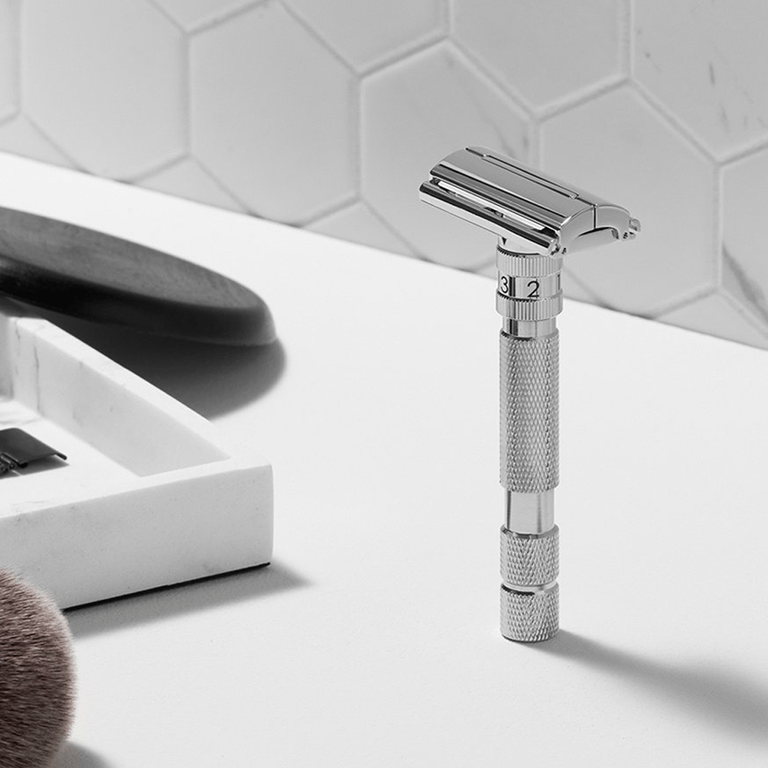 Rockwell Model T2 Adjustable Double Edge Safety Razor White Chrome Fin ...