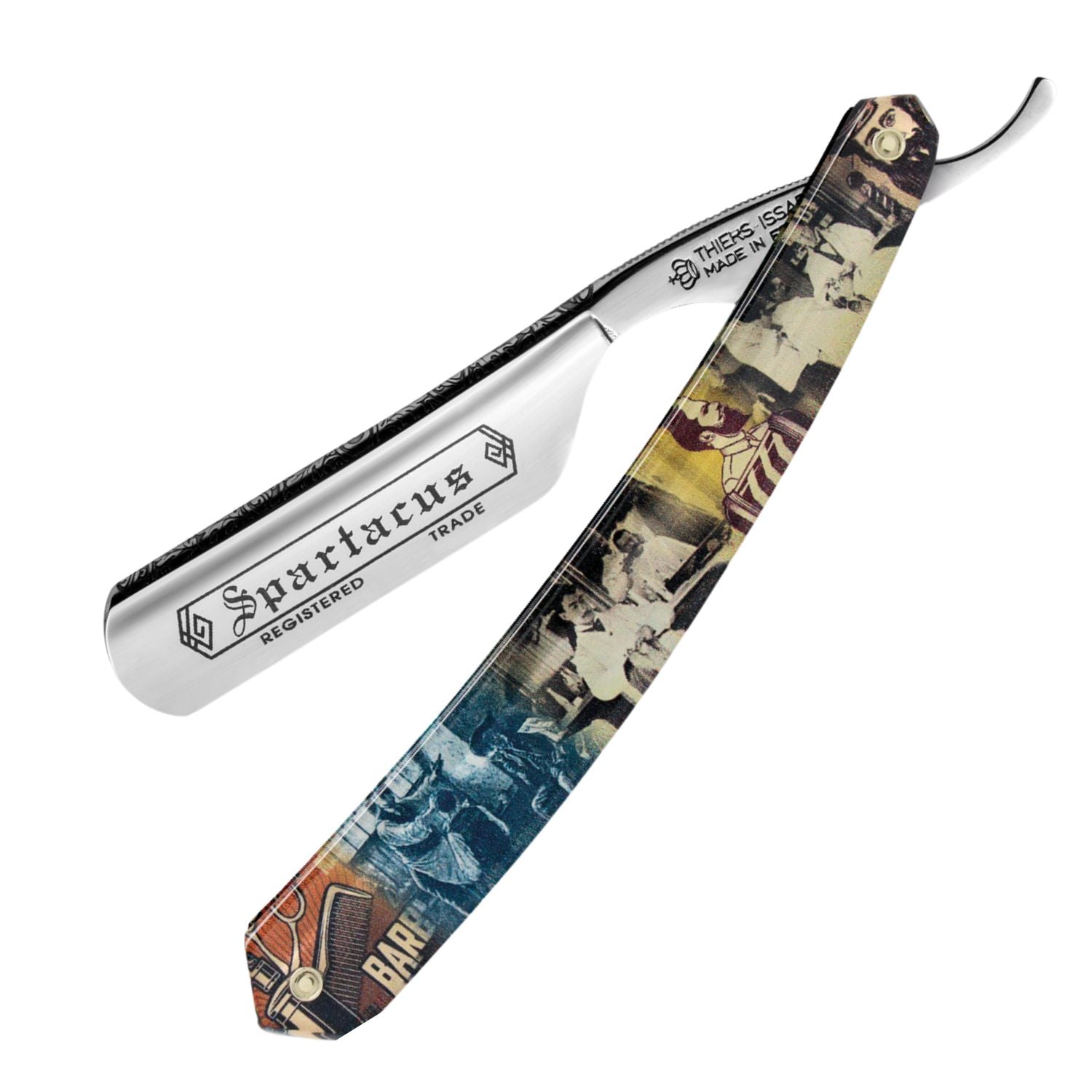 Thiers Issard 'Spartacus' Straight Razor 6/8" Barber Scene Resin Carbon ...
