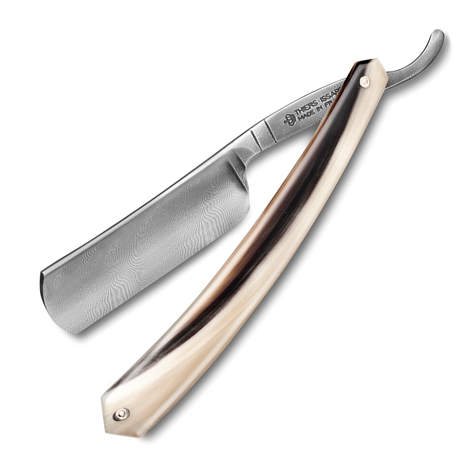 Thiers Issard Damascus Steel Straight Razor 6/8" Blond Cow Horn Tip ...